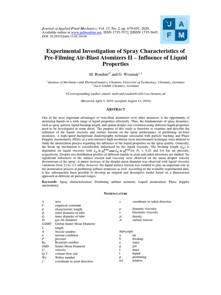 Spray Characteristics of Air-Blast Atomizers | PDF | Drop (Liquid ...