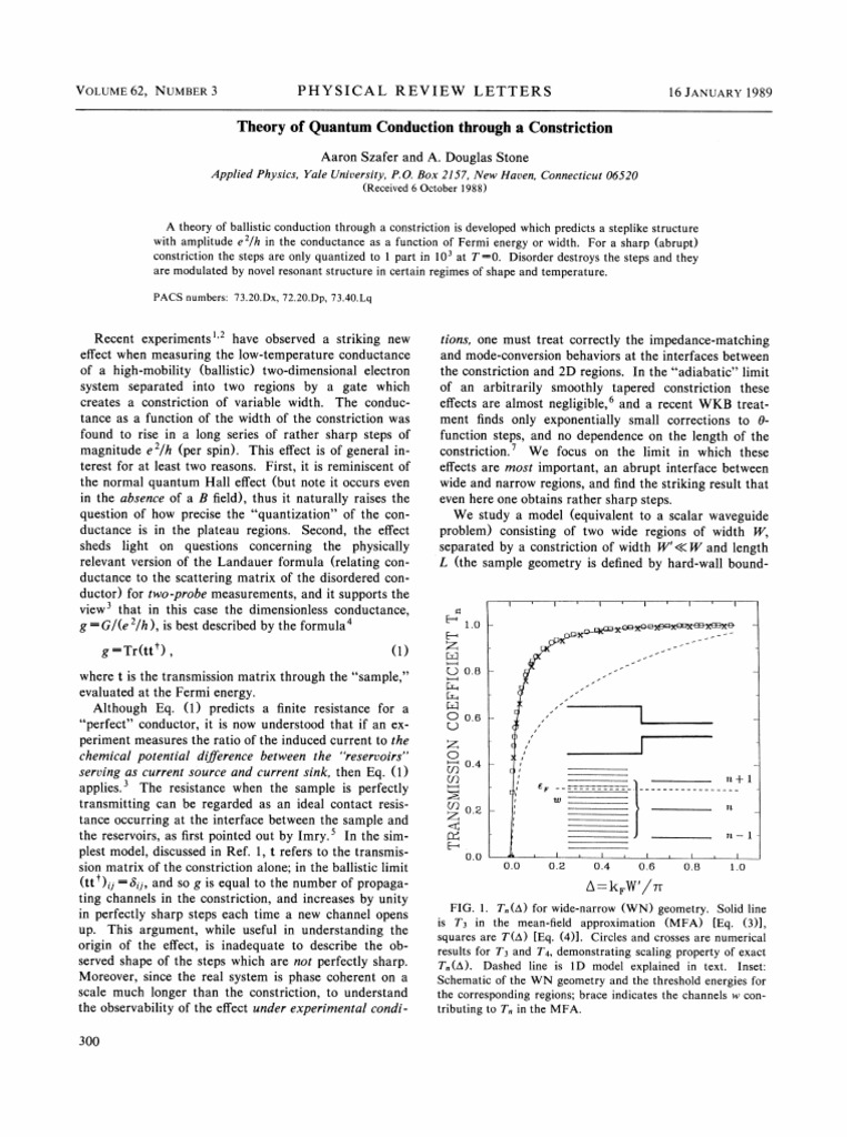 Theory of Quantum Conduction Through A Constriction | Download Free PDF ...
