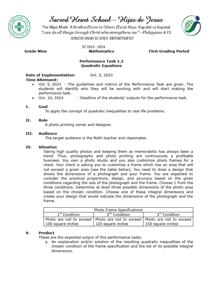 Performance Task 1.2 1 | PDF | Mathematics