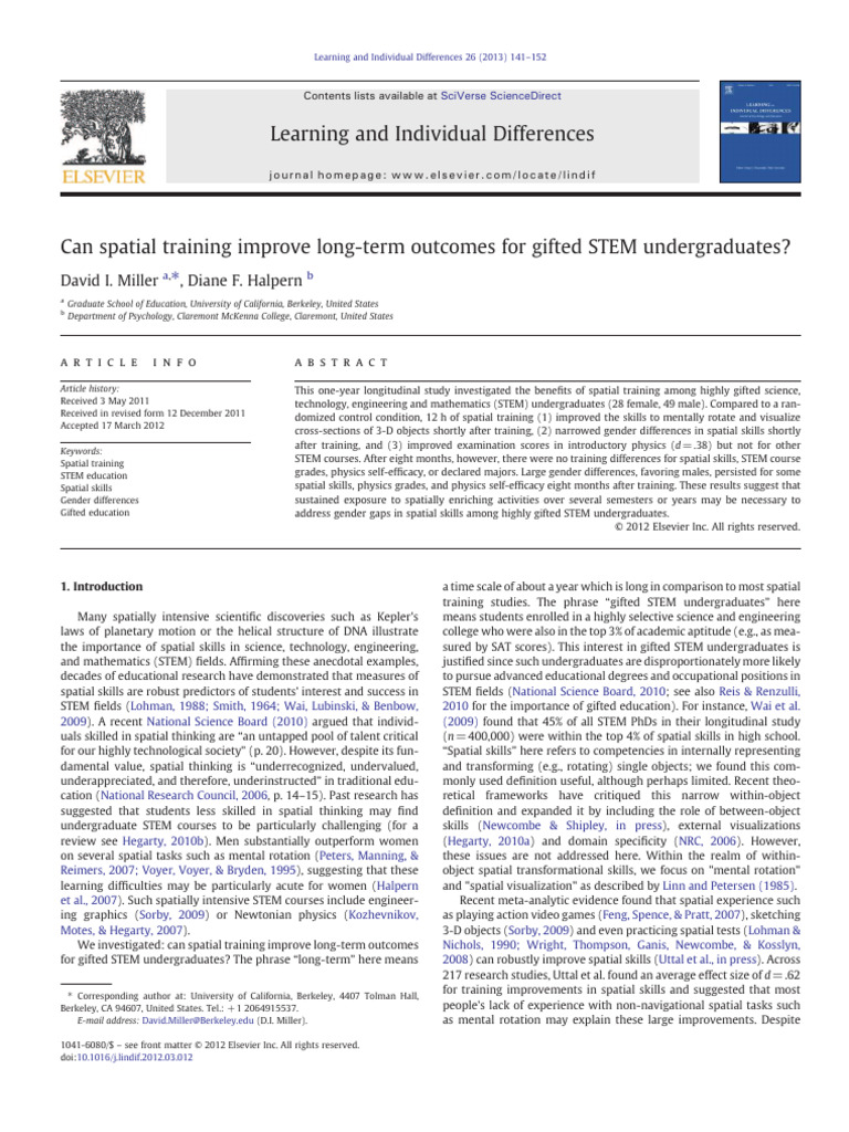 Can Spatial Training Improve Long Term O | PDF | Sat | Science ...