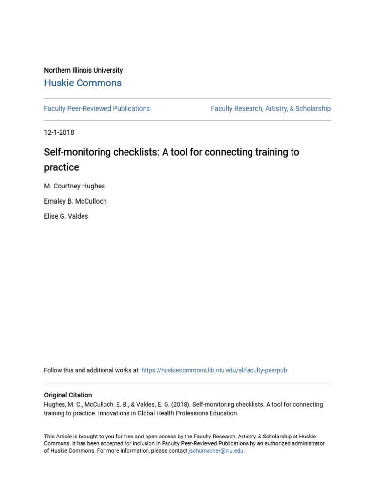 Self-Monitoring Checklists - A Tool For Connecting Training To Pra ...
