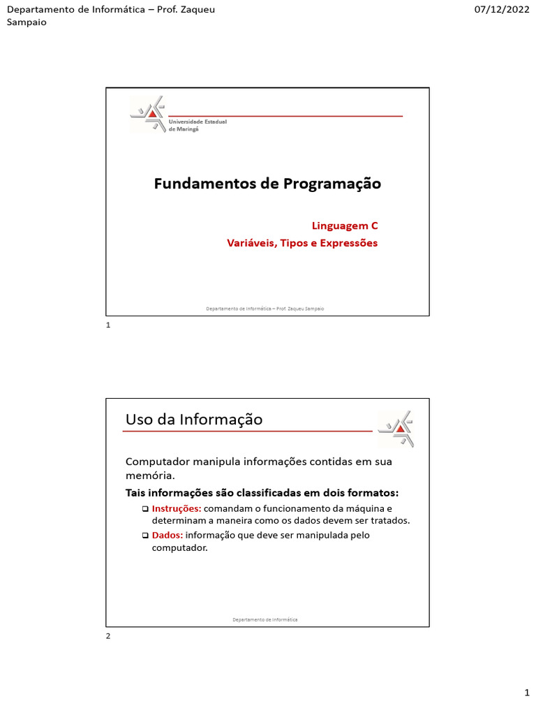 7239 - Aula - 05a6 - VariÃ¡veis, Tipos e ExpressÃ Es | PDF