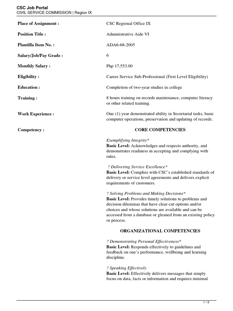 CIVIL SERVICE COMMISSION-Administrative Aide VI | PDF | Communication ...