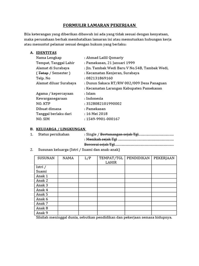 Form Lamaran | PDF