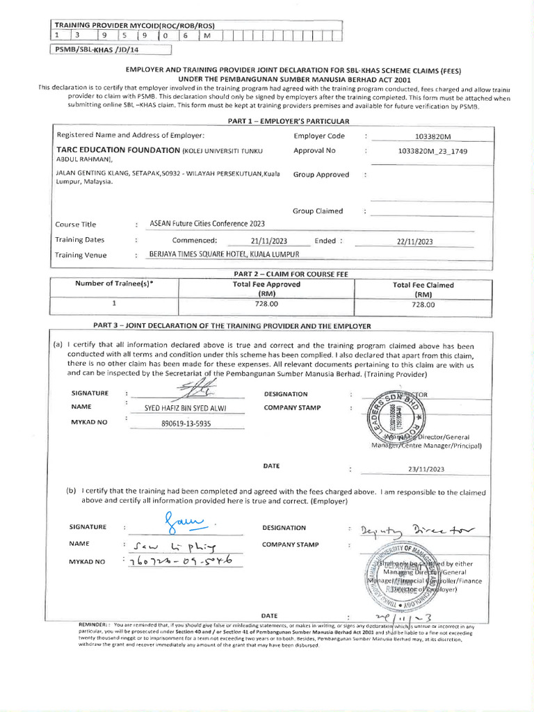 ASEAN Future Cities Conference 2023 -JD14 and T3 Forms (TARC ...