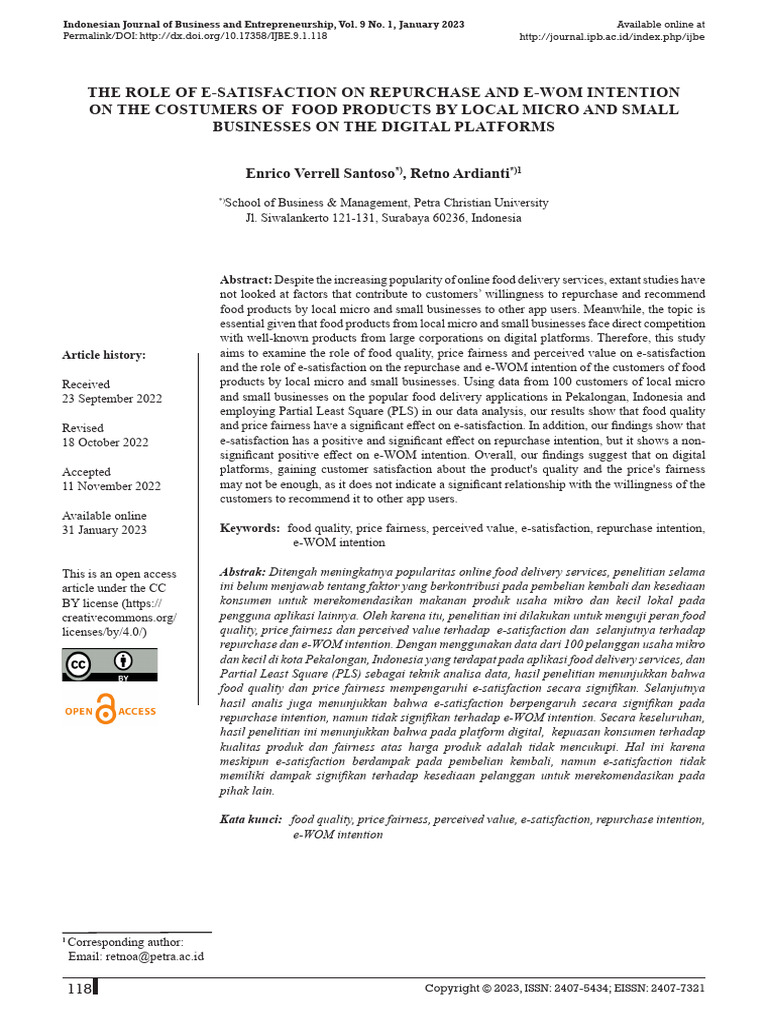 The Role of E-Satisfaction On Repurchase and E-Wom Intention On The ...