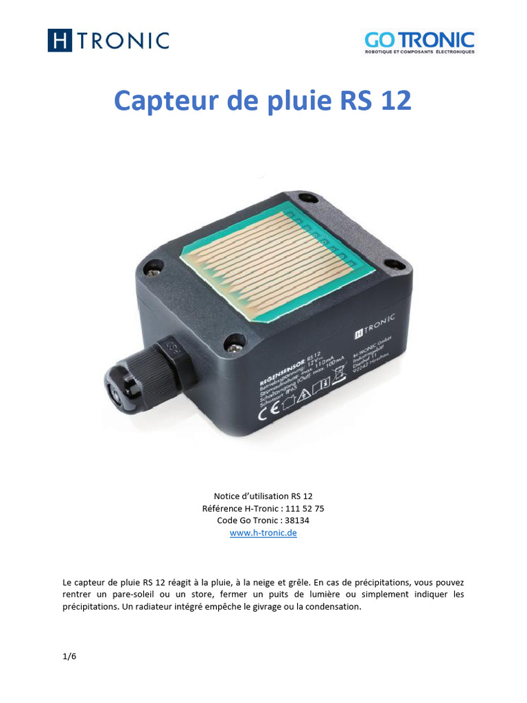 Capteur de pluie RS 12 : Guide d'utilisation | PDF | Recyclage | Diode ...