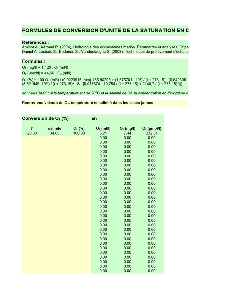 Formule Conversion O2 | PDF
