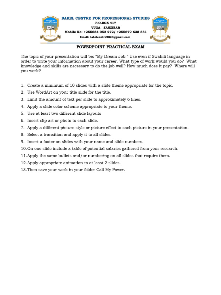 PowerPoint Practical Exam | PDF