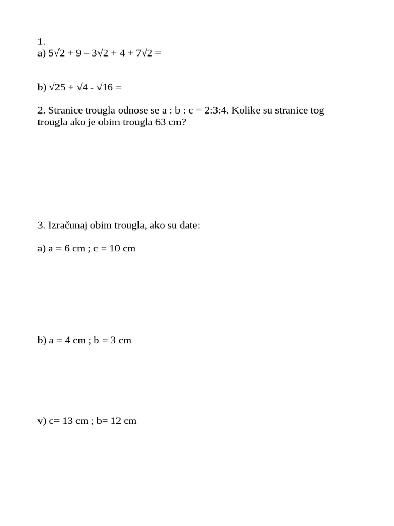 Matematika 7 Razred, Prvi Pismeni Zadatak | PDF