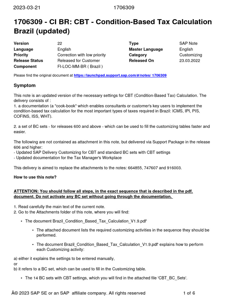 CI BR: CBT - Condition-Based Tax Calculation Brazil (Updated ...