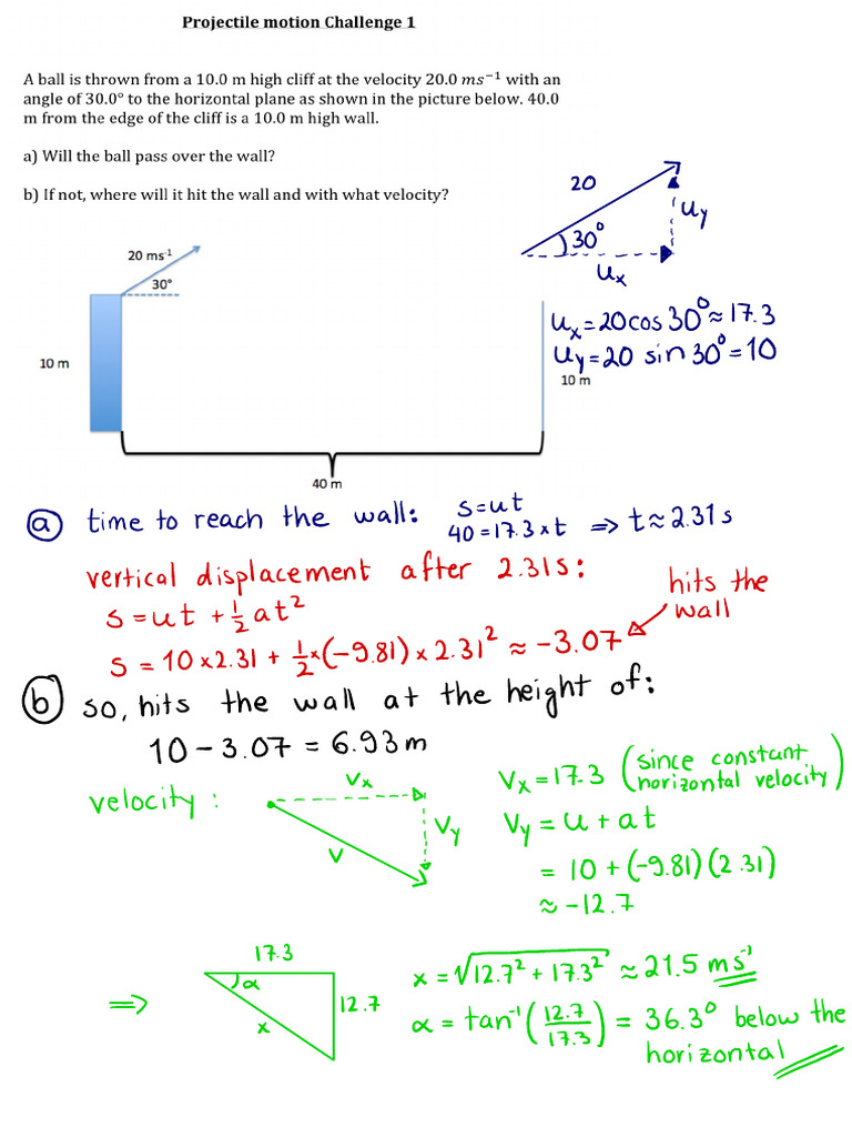2 Projectile Motion Challenge 1 Solution | PDF