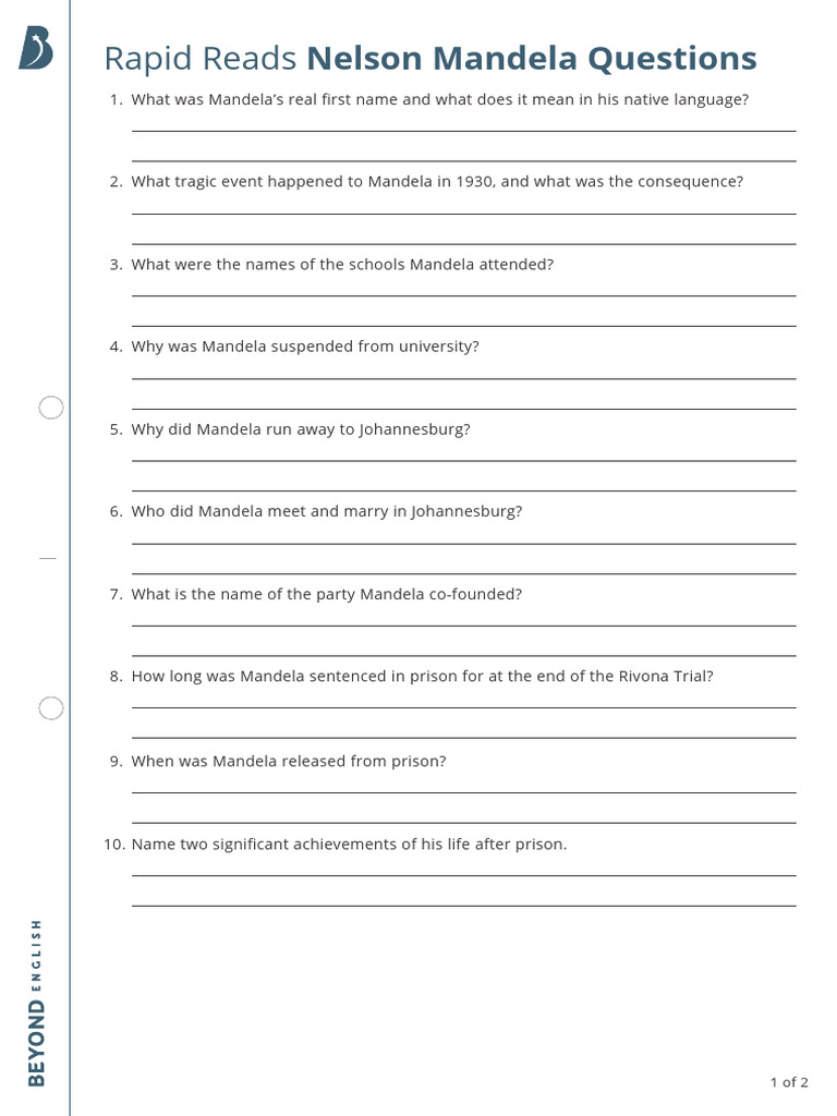 Rapid Reads Nelson Mandela Questions HA MA | PDF | Social Science ...