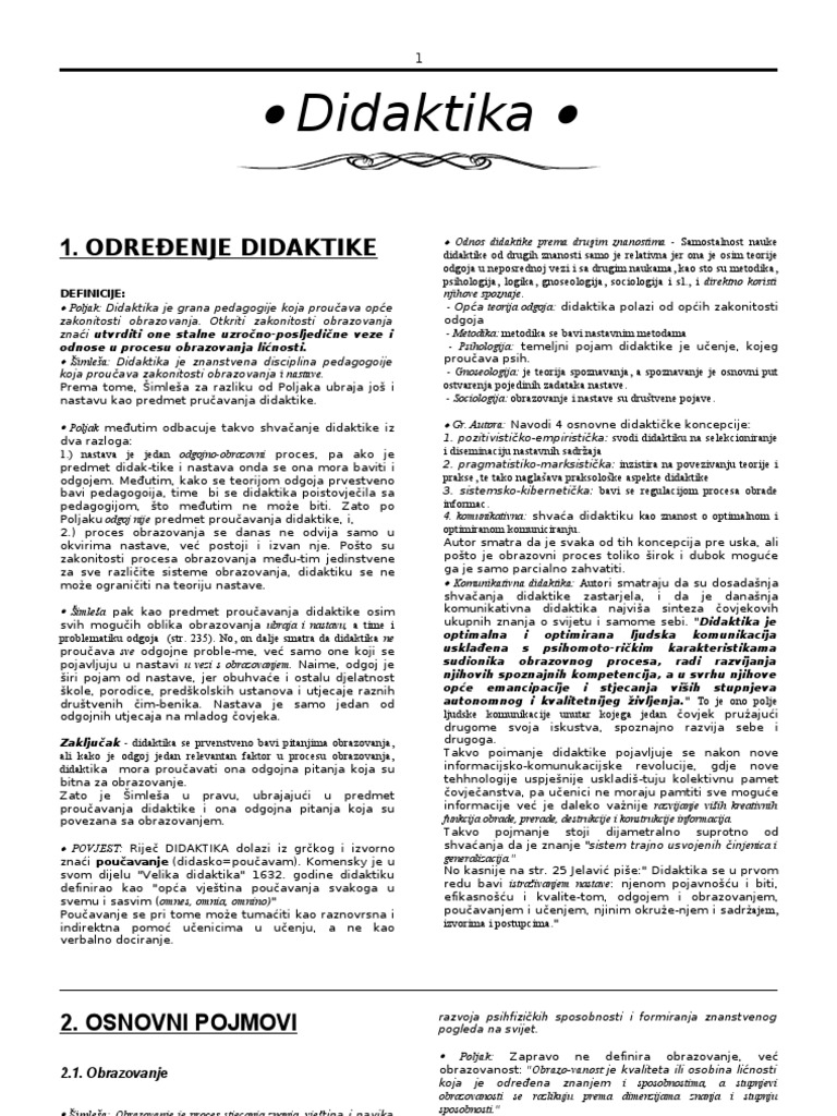 Didaktika - Skripta - Seminar Ski, Diplomski Maturski Radovi, PPT I Skripte Na WWW - Ponude | PDF