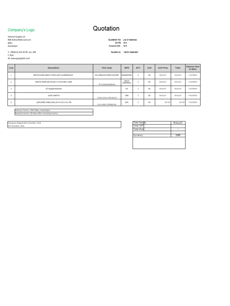 RFQ Format | PDF | Trade