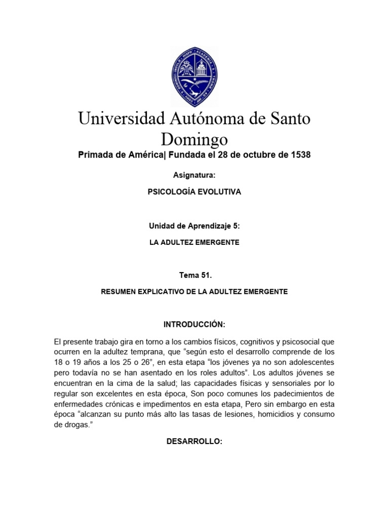 Resumen Explicativo de La Adultez Emergente. Unidad 5 | Descargar gratis PDF | Adultos ...