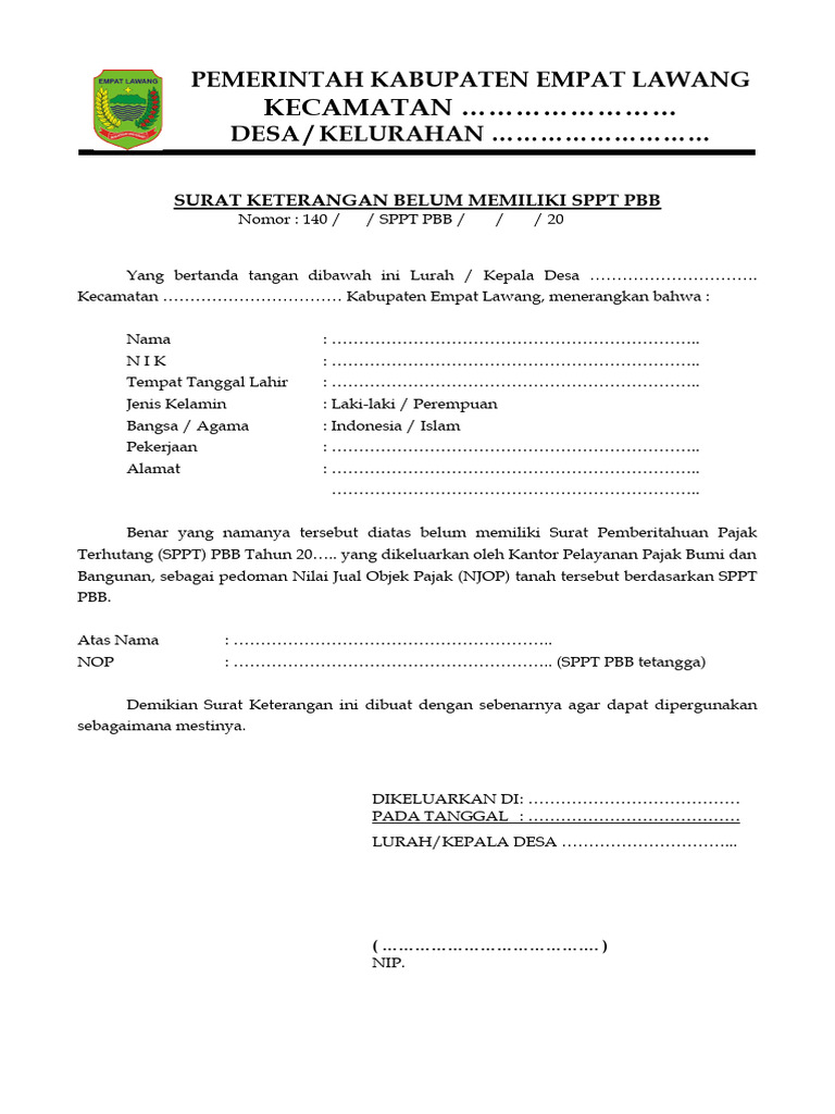 Surat Keterangan Belum Punya SPPT | PDF | Olahraga & Rekreasi | Hukum