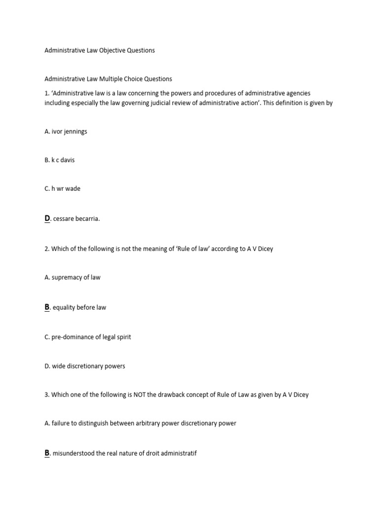 Administrative Law Objective Questions | PDF