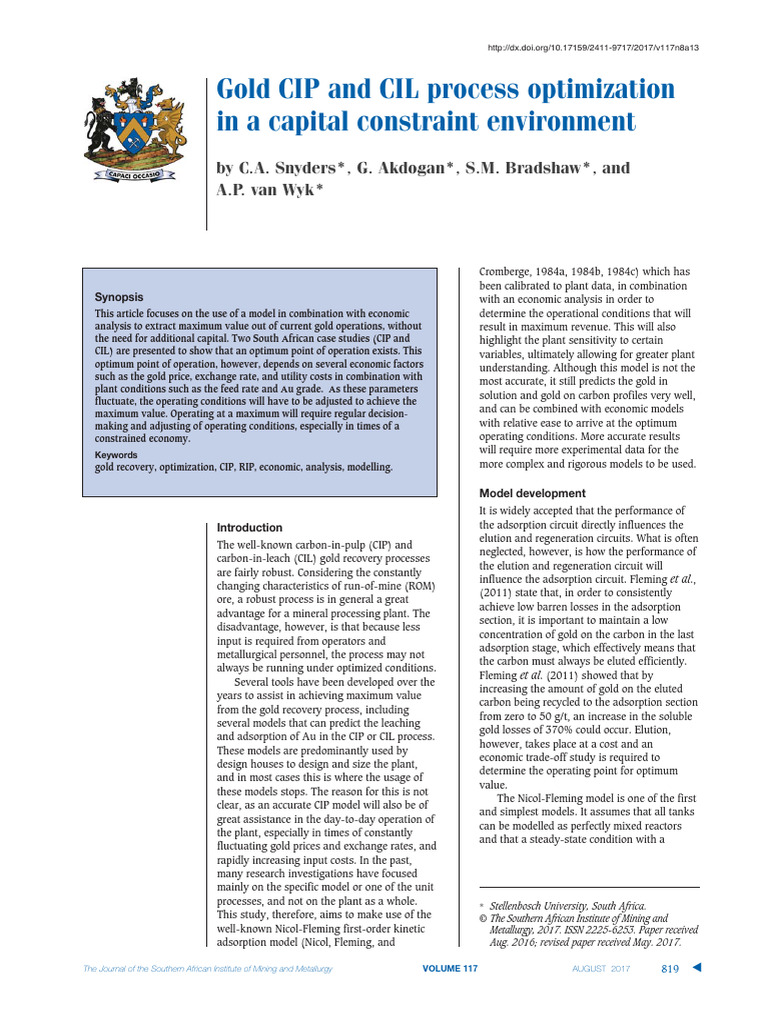 Gold CIP and CIL Process Optimization in A Capital | PDF | Mathematical ...