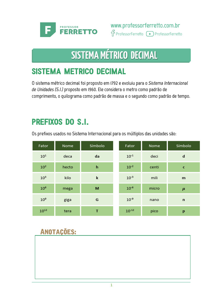 Sistema Métrico Decimal - Teoria | PDF | Sistema internacional de ...