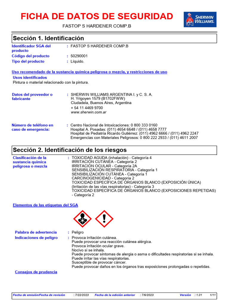 Fastop S Parte B - SDS - Spanish - AR | PDF