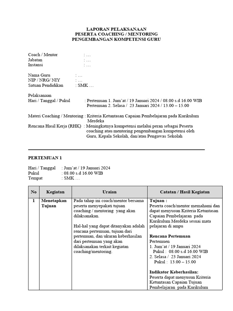 12 Contoh Laporan Coach 2 - Materi KKTP | PDF