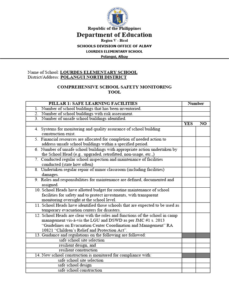 Comprehensive School Safety Monitoring Tool | PDF