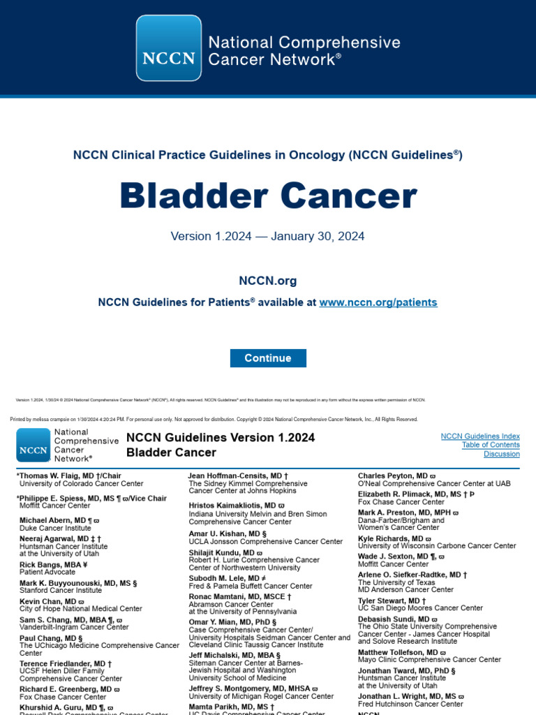NCCN Guidelines Bladder Cancer v1 - 2024 - Jan 30 2024 | PDF
