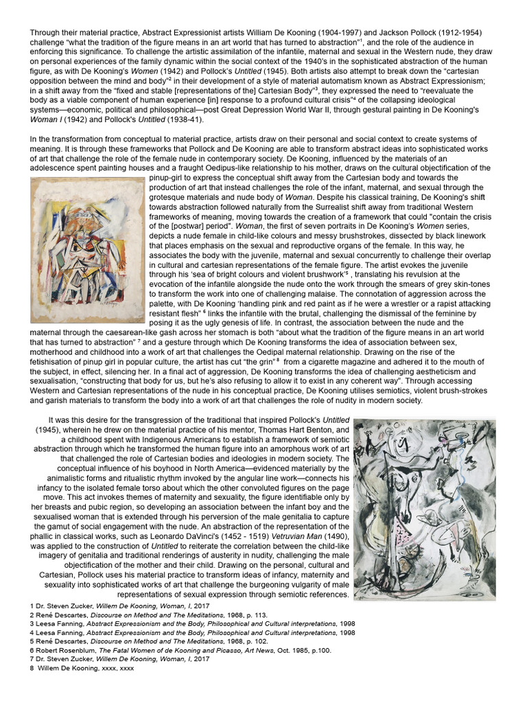 The Body in The Art of Willem de Koonig and Jackson Pollock | PDF