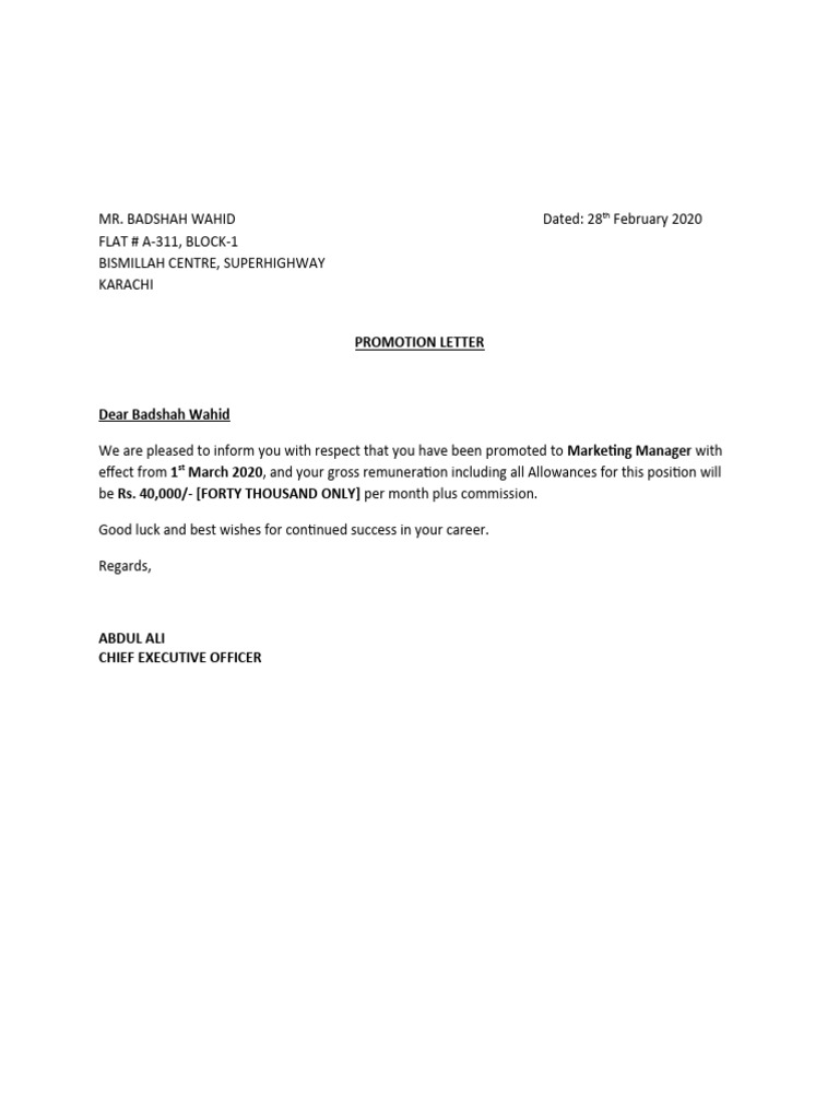 Promotion Letter | PDF