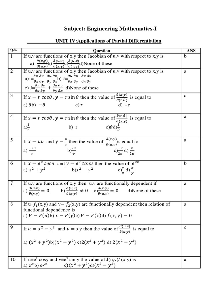 MCQS Unit IV Jacobian | PDF