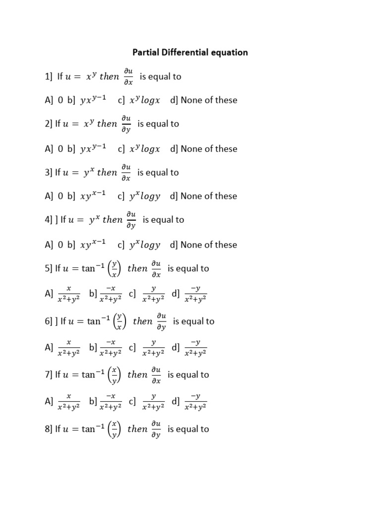 PDE MCQ | PDF | Partial Differential Equation | Mathematical Objects
