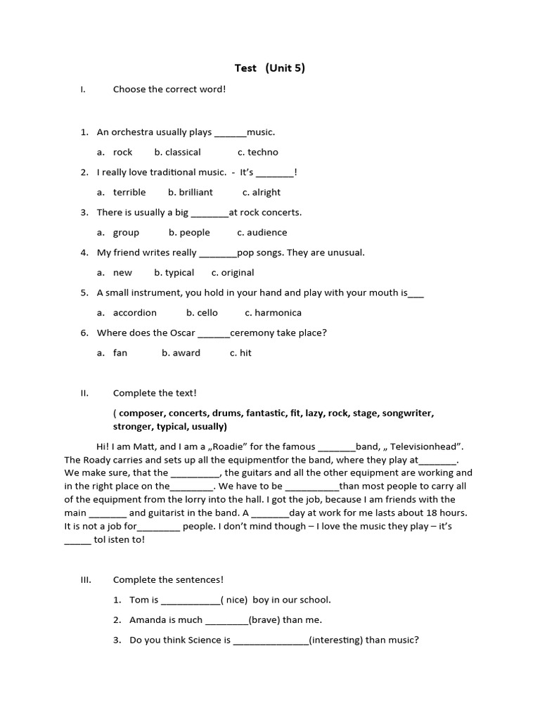 Test Form 5 | PDF | Music Industry | Performing Arts