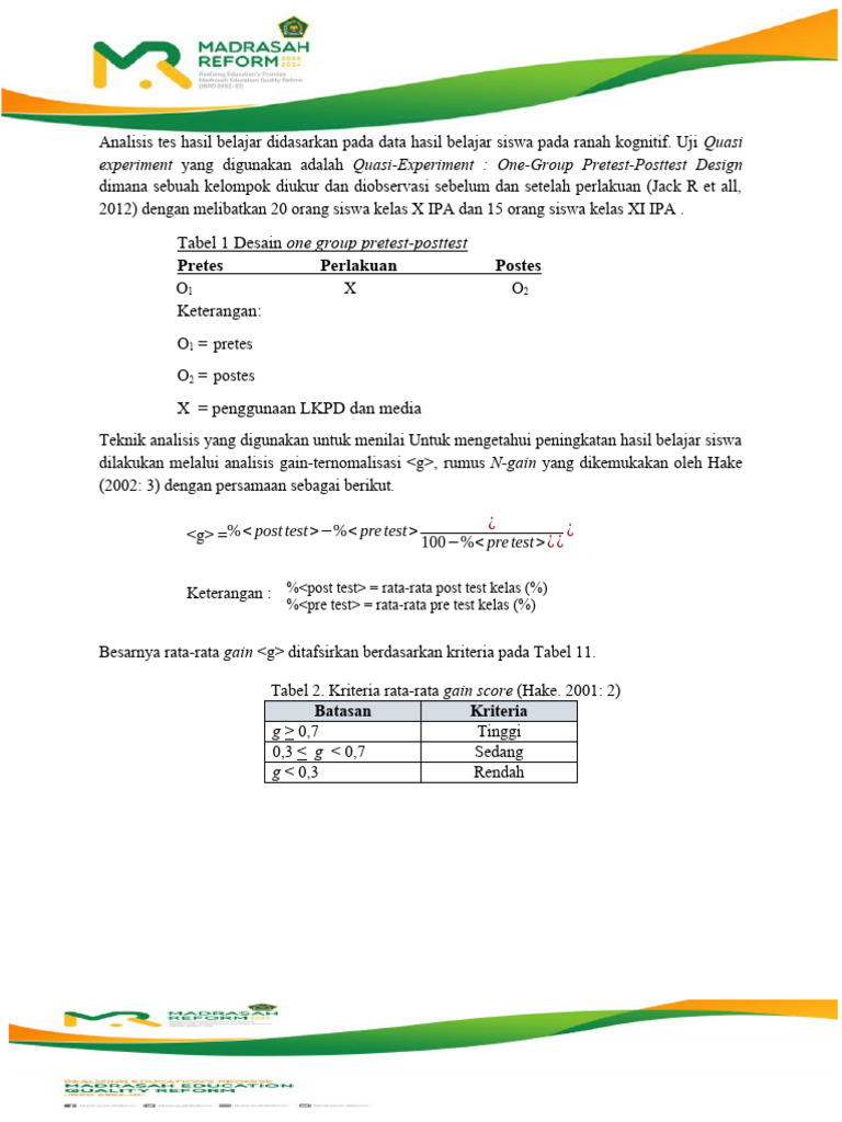 Analisis N-Gain Pretest-Posttest Siswa | PDF