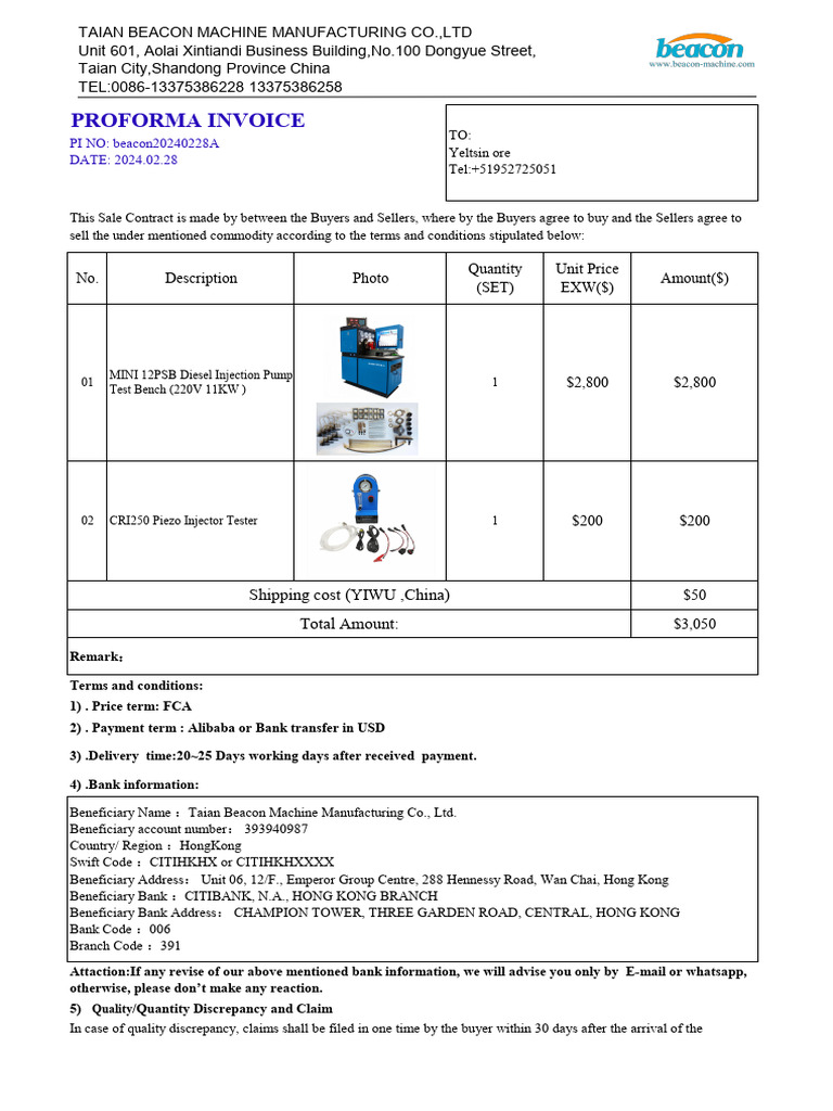 Proforma Invoice - MINI 12PSB | PDF | Arbitration | Private Law