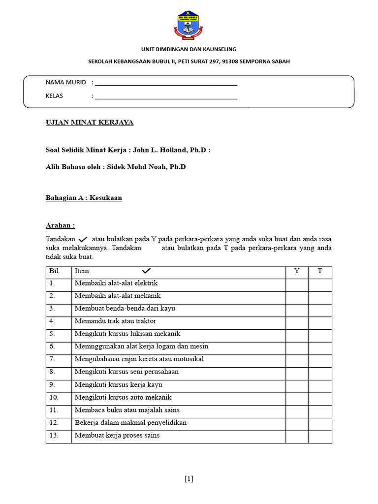 Ujian Minat Kerjaya | PDF | Seni | Teknologi & Rekayasa