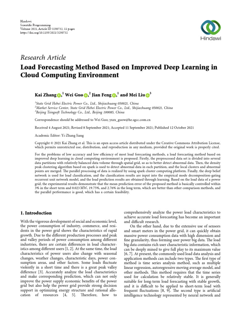 Research Article: Load Forecasting Method Based On Improved Deep Learning in Cloud Computing ...