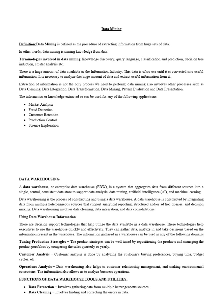 Data Mining - Unit 1 | PDF | Statistical Classification | Data Mining Data Mining - Unit 1 | PDF | Statistical Classification | Data Mining