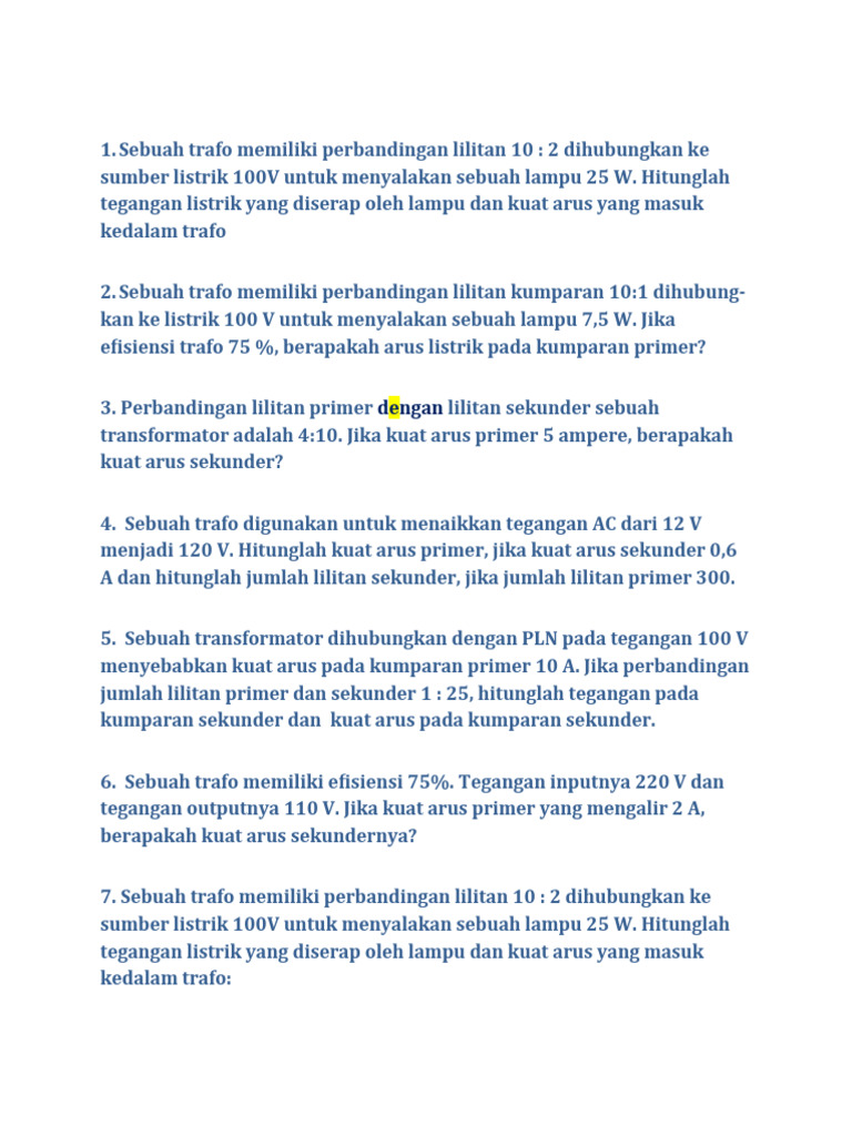 Soal Transformator Kelas 9 dan Jawabannya | PDF