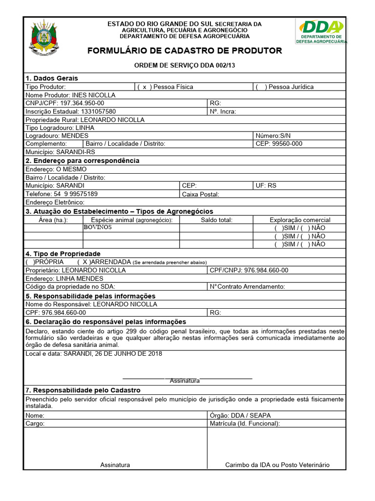FORMULARIO DE CADASTRO DE PRODUTOR | PDF | Brasil