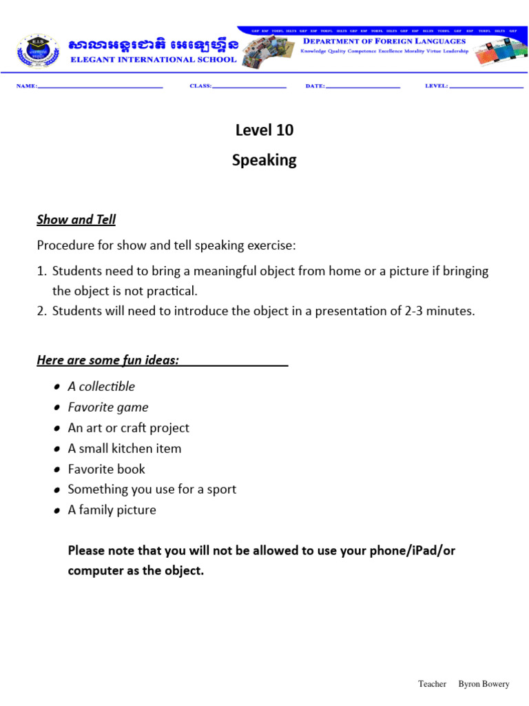 Level 10 Speaking Assessment | PDF