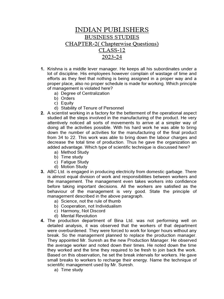 Class 12 Business Studies Chapter 2 Questions | PDF | Employment | Business