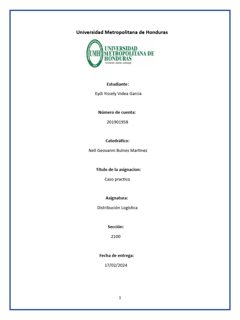 Universidad Metropolitana de Honduras: Estudiante | PDF | Logística ...