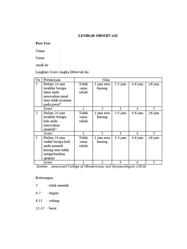 Lembar Observasi Pre Test | PDF