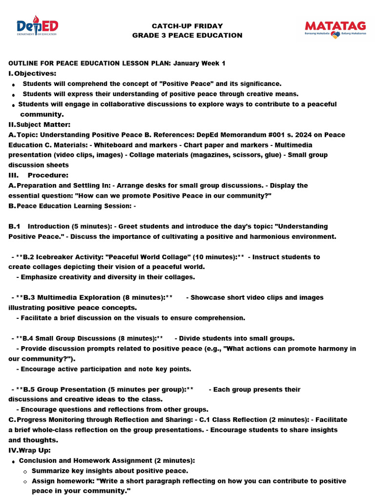 Grade 3 Peace | PDF | Lesson Plan | Empathy