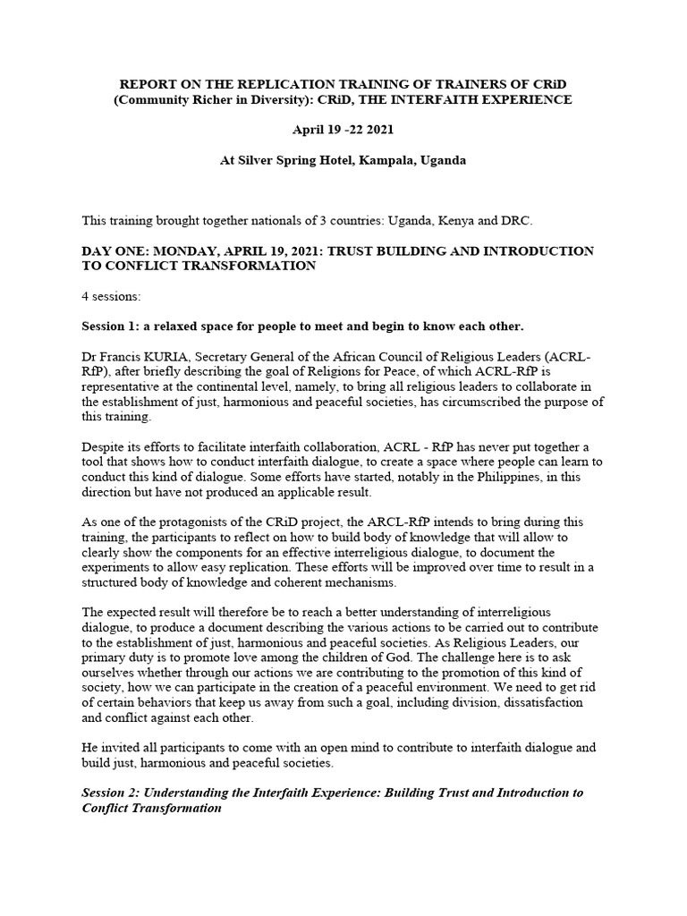 CRiD Replication Training | PDF | Interfaith Dialogue | Experience