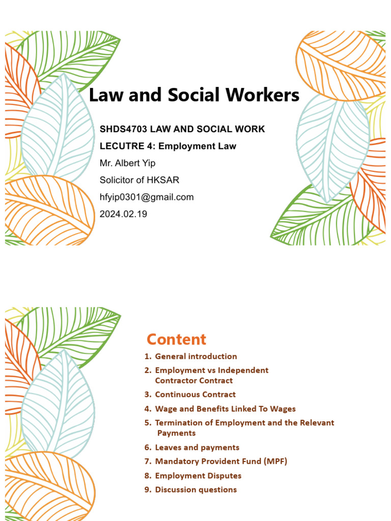 Lecture 4 Law For Social Workers With Discussion Questions - Employment 2024.02.19 | PDF ...