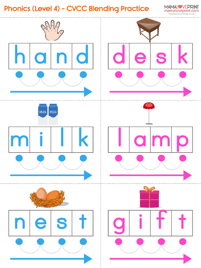 Mamaloveprint English Phonics 4 Cvcc Card | PDF