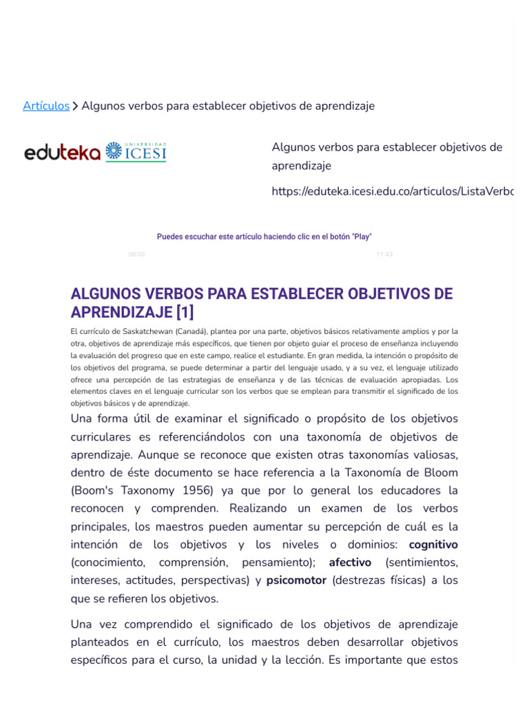 Algunos Verbos para Establecer Objetivos de Aprendizaje | PDF ...