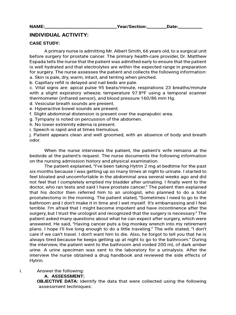 Case Study Nursing Care Plan Worksheet | PDF | Medical Diagnosis ...